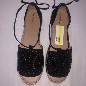 Merona Shoes | Black Slip On Wedge Sandals Size 7 | Poshmark